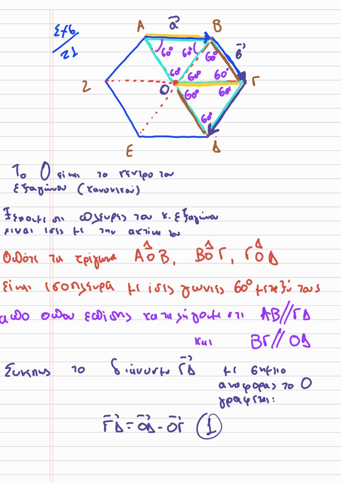 ΑΣΚ 6 ΔΙΑΝΥΣΜΑ ΣΕ ΠΛΕΥΡΑ ΚΑΝΟΝΙΚΟΥ ΕΞΑΓΩΝΟΥ